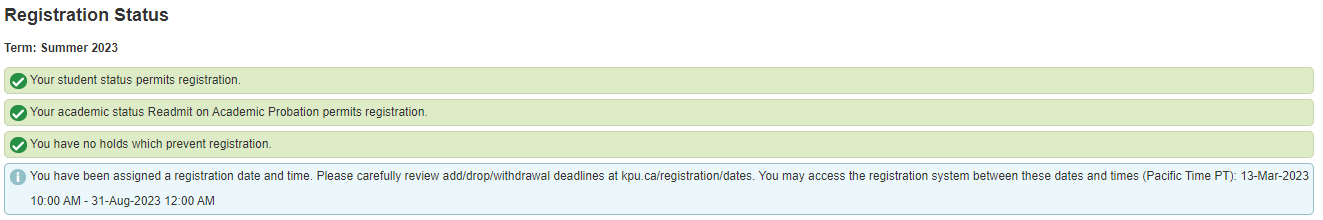 Registration Time Tickets | KPU.ca - Kwantlen Polytechnic University